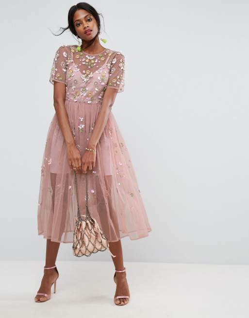 Asos Asos Embellished Smock Midi Dress