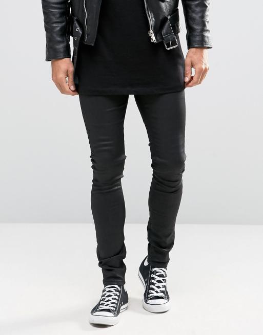 Asos Asos Extreme Super Skinny Jeans In Leather Look Black