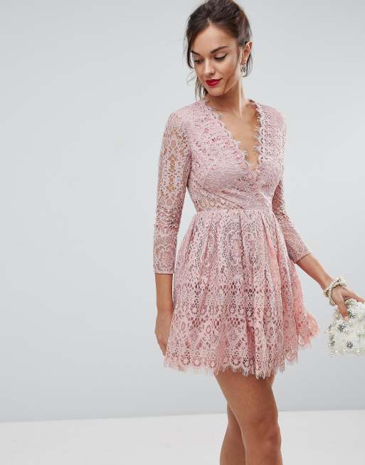 Asos Design Asos Langärmliges Miniballkleid Aus Spitze