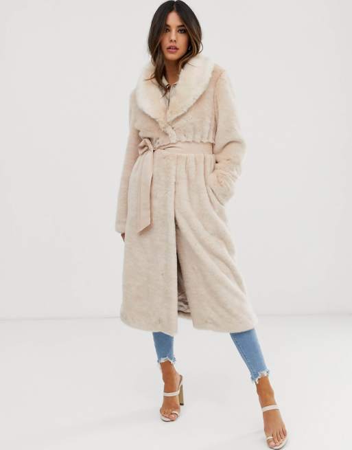 ASOS DESIGN | ASOS Plush Faux Fur Maxi Coat with Belt ASOS DESIGN | ASOS Plush Faux Fur Maxi Coat with Belt