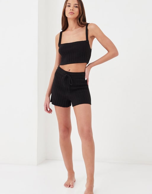 4th & Reckless beach crop and short co-ord in black rib | ASOS