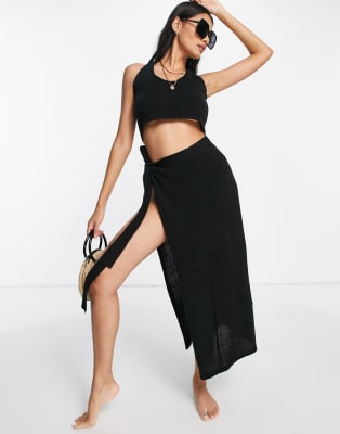 4th & Reckless - Ensemble de plage avec jupe mi-longue en maille avec fente haute sur la cuisse ...