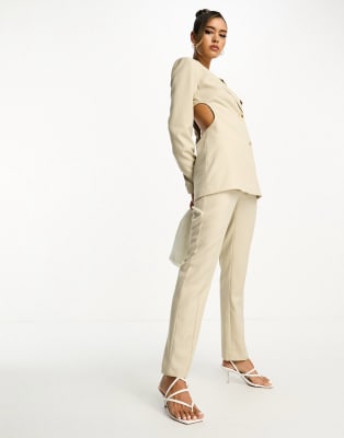 4th & Reckless praia backless detail blazer and trouser co-ord in oat ...