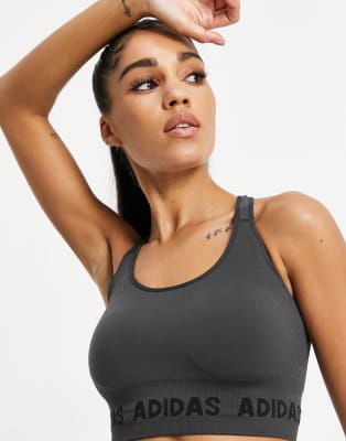 adidas Training Aeroknit seamless bra in grey | ASOS