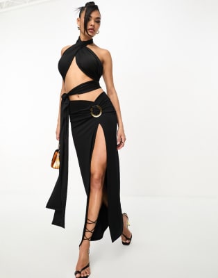 Aria Cove - Ensemble avec top dos nu croisé avec liens sur le côté et jupe longue - Noir | ASOS