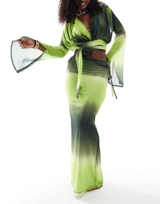 Aria Cove - Ensemble de plage avec top cache-cœur en mousseline avec manches fendues et jupe ...