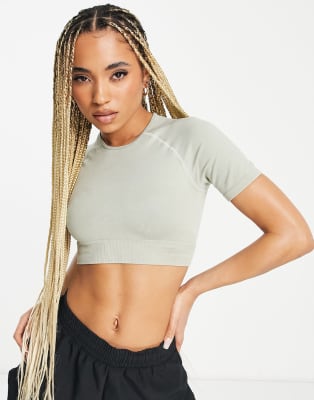 ASOS 4505 Seamless acid wash short sleeve crop T-shirt and booty detail ...
