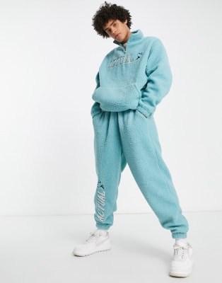 ASOS Actual oversized set in borg with logo embroidery in light blue | ASOS