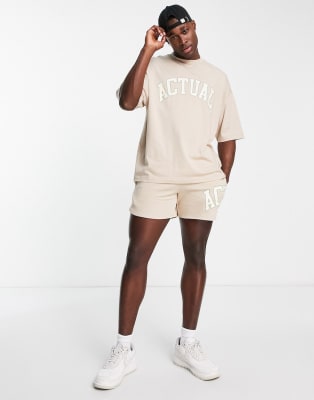 ASOS Actual relaxed set with logo print in neutral | ASOS