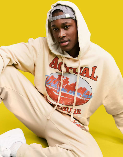 ASOS Actual set oversized with logo chest print in beige | ASOS