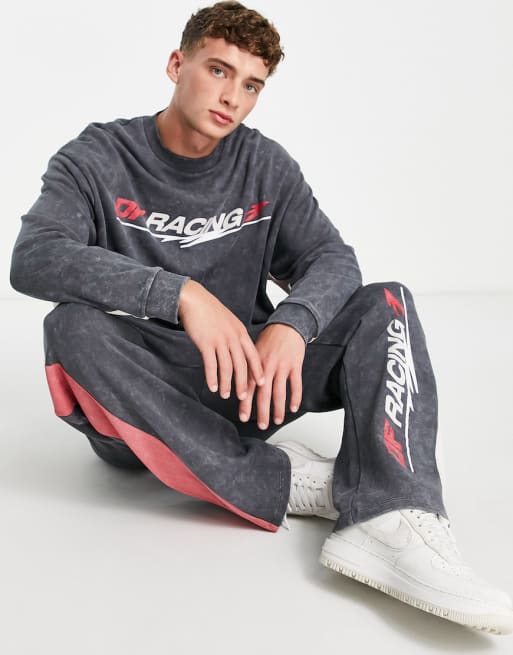 Asos Dark Future Co Ord With Contrast Rib Panels And Graphic Print In