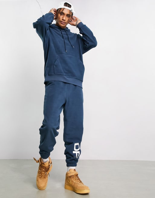 Asos Dark Future Oversized Hoodie In Polar Fleece In Navy With Large