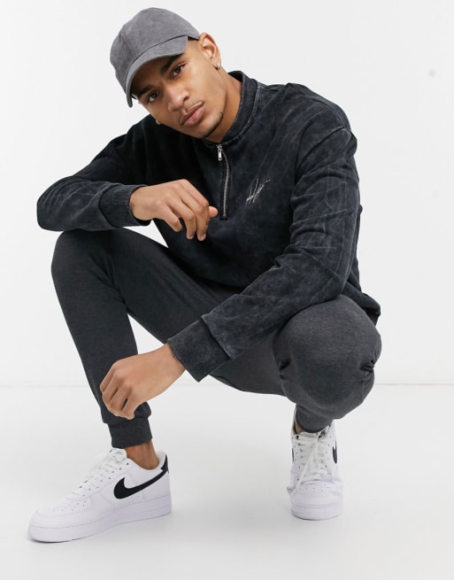 Asos Dark Future Set In Verwaschenem Anthrazit Mit Brustlogo Asos