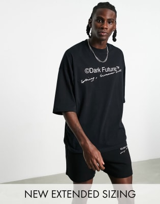 ASOS Dark Future set with logo chest print in black | ASOS