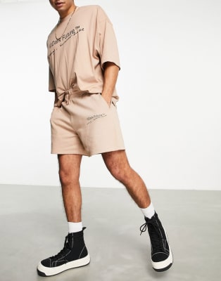 ASOS Dark Future set with logo chest print in taupe | ASOS