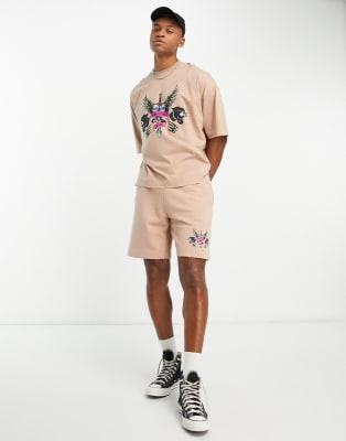 ASOS Dark Future set with raw edges and graphic print in taupe | ASOS