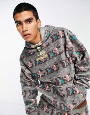 ASOS Daysocial oversized set in all-over print teddy borg with logo ...