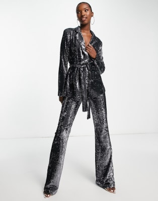 ASOS DESIGN - Abito slim color piombo con paillettes | ASOS