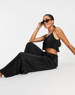 ASOS DESIGN beach co-ord in black plisse | ASOS