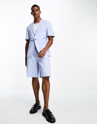 ASOS DESIGN - Blåt jakkesæt i hørblanding | ASOS
