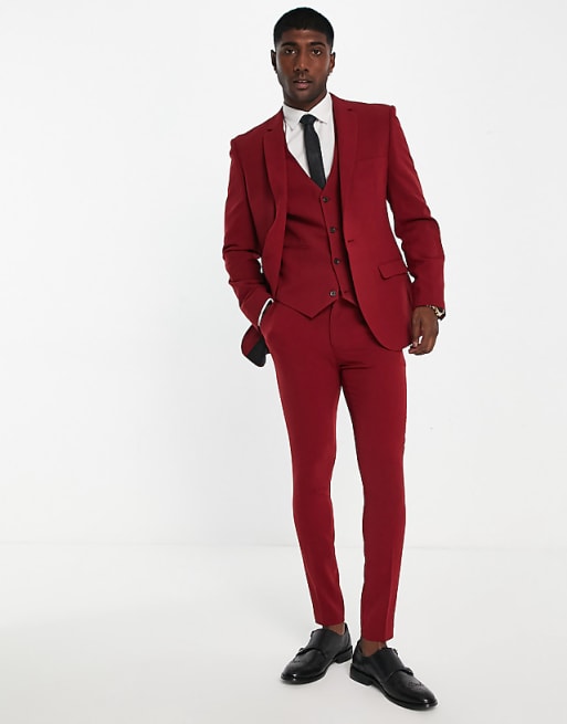 ASOS DESIGN – Bordowy garnitur o bardzo dopasowamym kroju | ASOS ASOS DESIGN – Bordowy garnitur o bardzo dopasowamym kroju | ASOS
