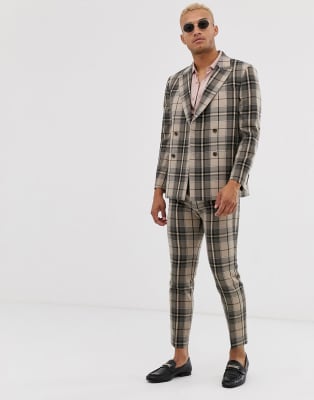 ASOS DESIGN boxy double breasted suit in camel check | ASOS