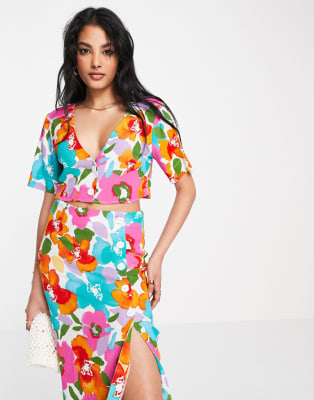 ASOS DESIGN button-through side bright floral print set | ASOS