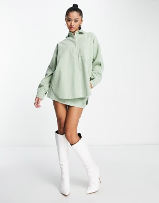 ASOS DESIGN - Chemise d'ensemble oversize en velours côtelé - Sauge | ASOS