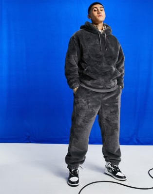 ASOS DESIGN co-ord oversized faux fur hoodie and joggers in washed ...