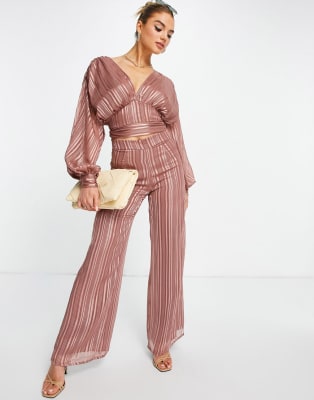 ASOS DESIGN - Co-ord set bestaand uit blouson top en broek met wijde ...