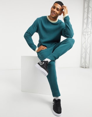 ASOS DESIGN co-ord tracksuit in deep green waffle with contrast ...
