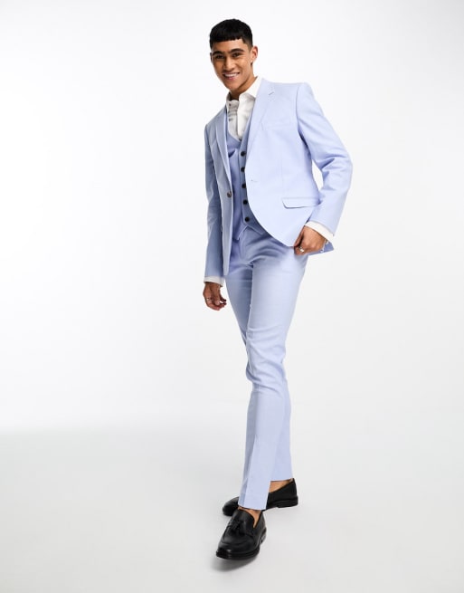 ASOS DESIGN - Costume ajusté en lin mélangé - Bleu pastel | ASOS