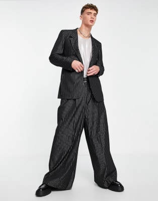ASOS DESIGN - Costume ajusté long - Noir à fines rayures dorées | ASOS