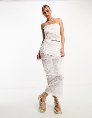 ASOS DESIGN crinkle mesh and lace co ord in ivory | ASOS