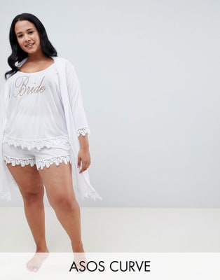ASOS DESIGN Curve - Bride - Pyjama de mariée à bordures en dentelle ...