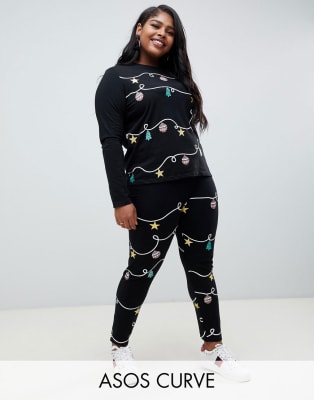 ASOS DESIGN Curve christmas lights print glitter co-ord | ASOS