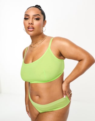 ASOS DESIGN Curve Maddy clean mesh set in bright lime | ASOS
