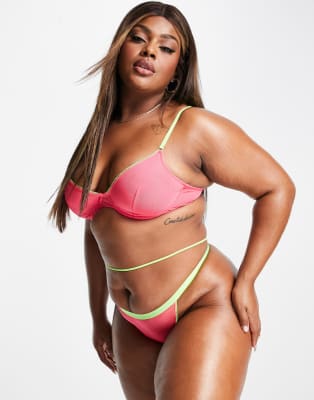 ASOS DESIGN Curve Madison contrast neon mesh set in pink | ASOS