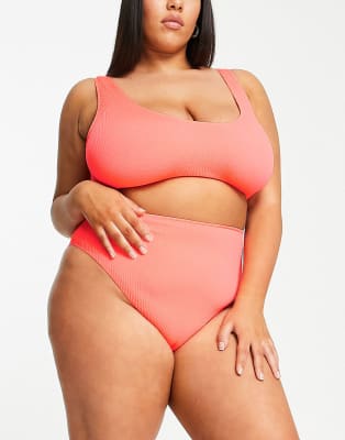 ASOS DESIGN Curve mix and match crinkle bikini in coral | ASOS