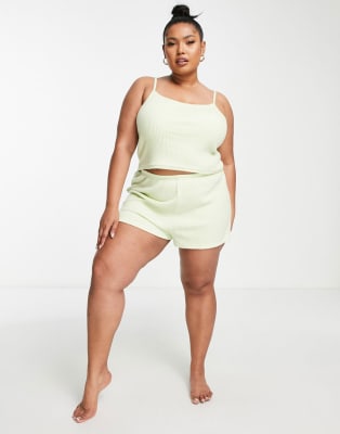 ASOS DESIGN Curve - Mix & Match - Ensemble de pyjama côtelé en tissu brossé - Citron vert | ASOS