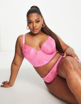 ASOS DESIGN Curve Nina sheer floral lace set in pink | ASOS