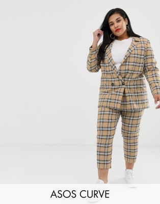 ASOS DESIGN curve suit in brown check | ASOS