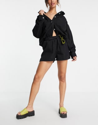 ASOS DESIGN denim shirt and shorts co-ord in washed black | ASOS