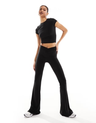 ASOS DESIGN double layer t-shirt and v waist flares set in black | ASOS