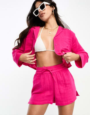 ASOS DESIGN - Ensemble de plage en double gaze - Rose vif | ASOS