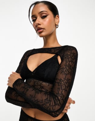ASOS DESIGN - Ensemble en dentelle avec caraco, boléro et jupe mi-longue - Noir | ASOS