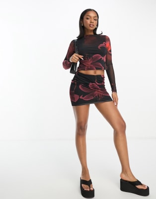 ASOS DESIGN - Ensemble en tulle à fleurs avec mini-jupe à taille basse | ASOS