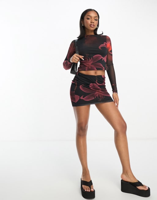 ASOS DESIGN - Ensemble en tulle à fleurs avec mini-jupe à taille basse | ASOS
