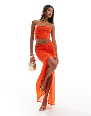 ASOS DESIGN - Ensemble froncé caraco en tulle et jupe - Tangerine | ASOS