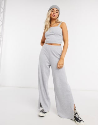 ASOS DESIGN - Ensemble jogger, caraco et cardigan en maille - Gris chiné | ASOS